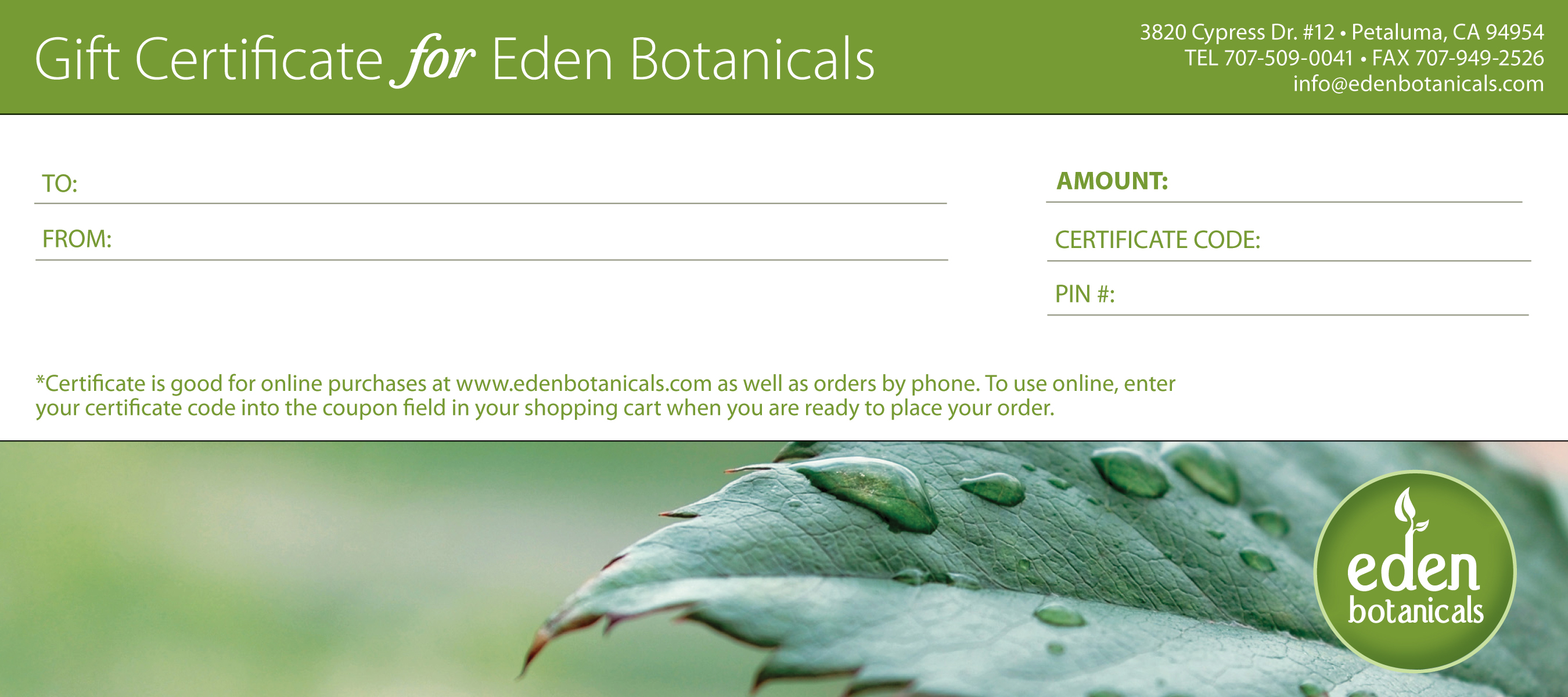 Gift Certificate | Eden Botanicals
